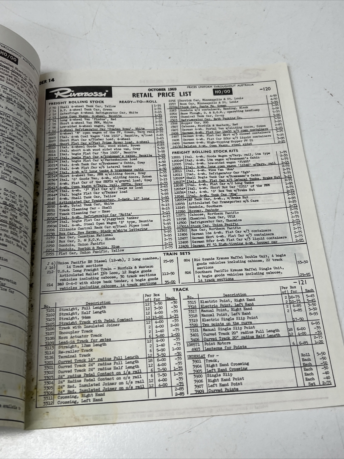 VINTAGE PRICE LIST MODEL RAILWAY 1969 RIVAROSSI HO OO AMC FOLDER TRAIN ...