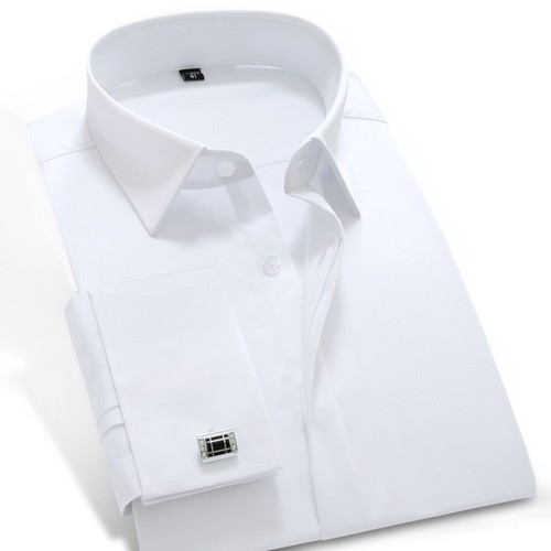 New Men's Formal Shirts French Cuff Solid Slim Dress Shirts Cotton ...