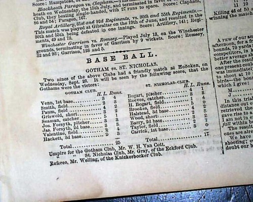 Very Early 1857 BASEBALL Pre Civil War Porter's Spirit of the Times ...