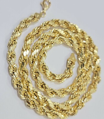 7mm Rope Chain 20"-30" Real 10kt Yellow Gold Necklace Men's Diamond Cut ...
