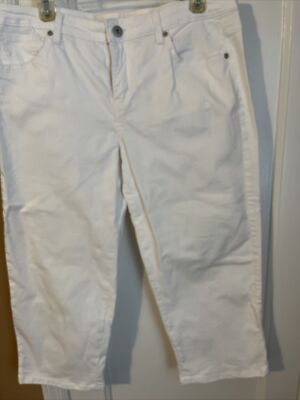 STYLE & CO Capri Women 12 Stretch Cuffed Straight Leg White Denim Capri ...