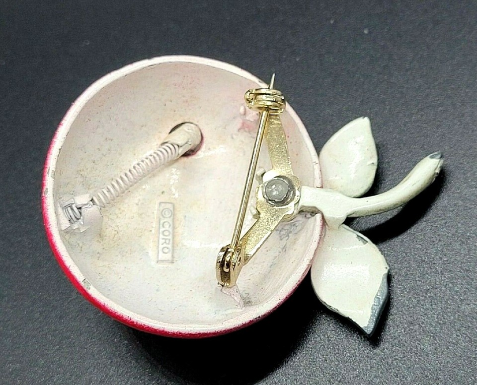 Vintage Coro Articulated Red Enamel Apple With Snake Brooch | eBay