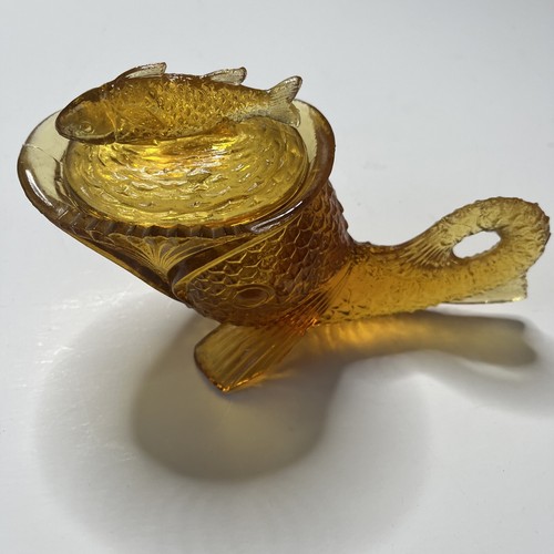 Vintage Koi Fish Amber Glass Candy Dish | eBay Australia