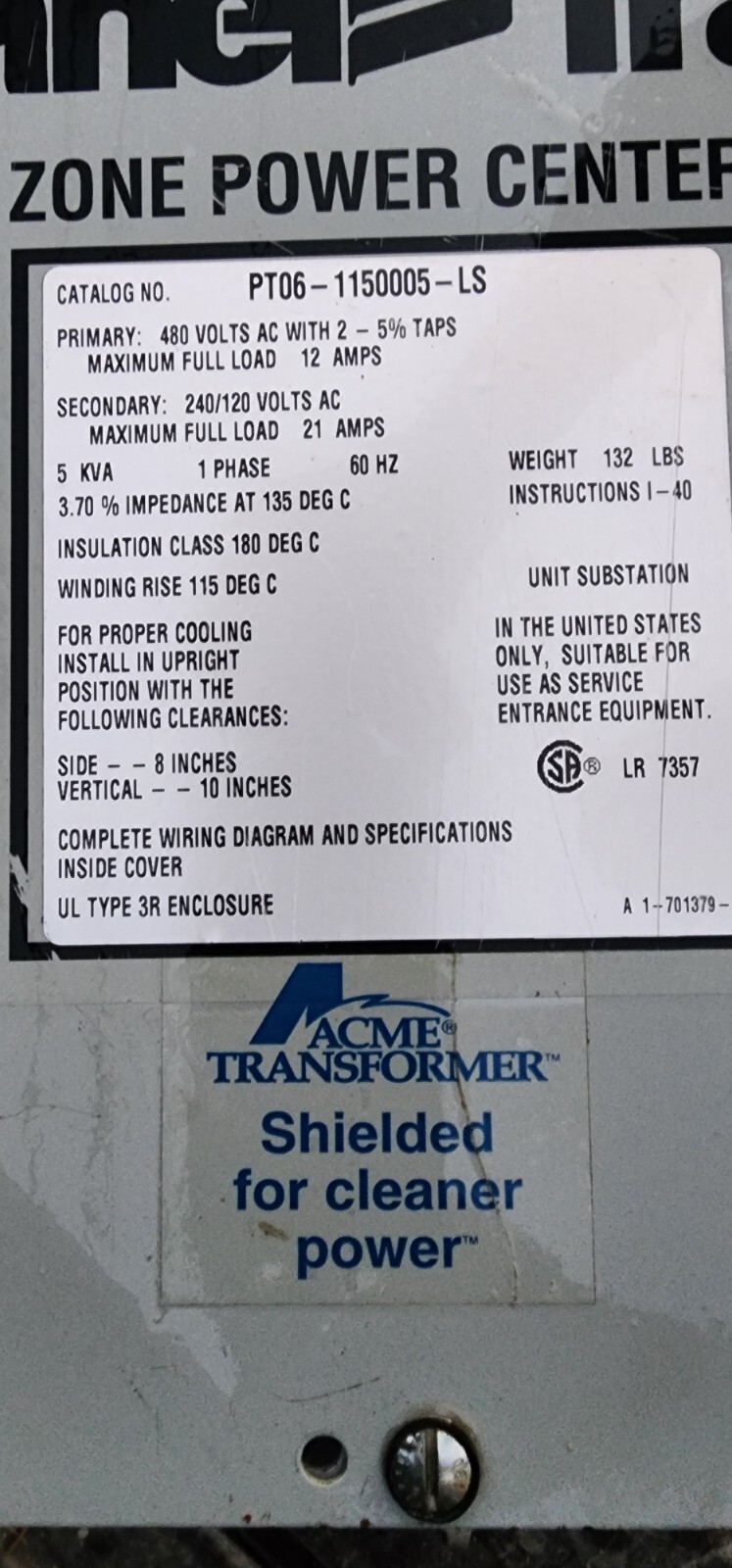 Acme transformer panel tran 5kva PT06-1150005-LS | eBay