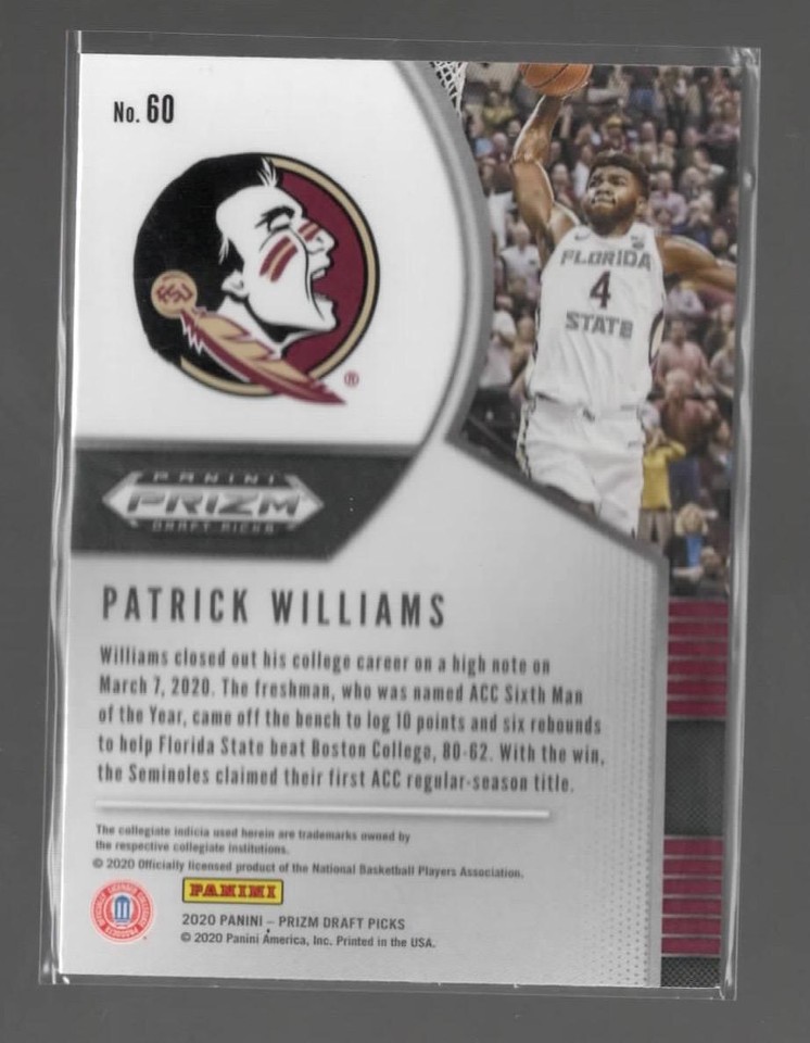 2020 Panini Prizm Draft Picks Patrick Williams Florida State #60 Near ...
