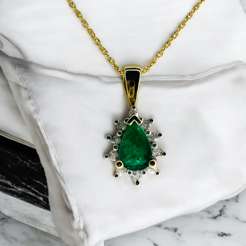 Reserved for Sandra 14k Gold Emerald Diamond Necklace Chain 24" | eBay