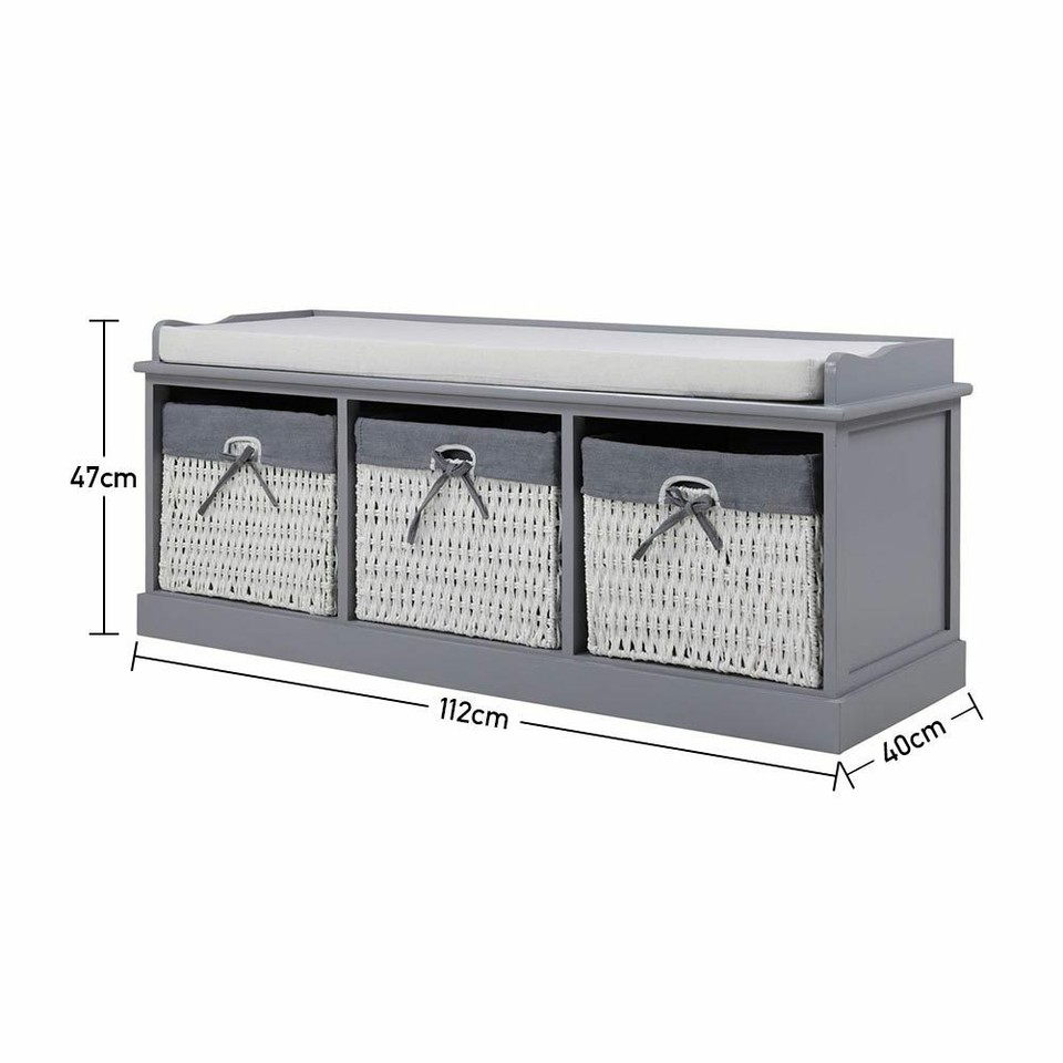 Cushion Padded Hallway Bench with Storage Rattan Baskets Bedroom Window ...