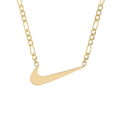 Nike Swoosh Nameplate 14K Yellow Gold Figargo Chain 19" | eBay
