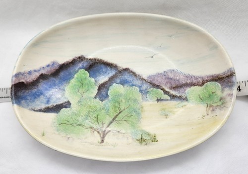 Vintage Hand Painted Mountain And Trees Scene Oval Plate /Platter | eBay