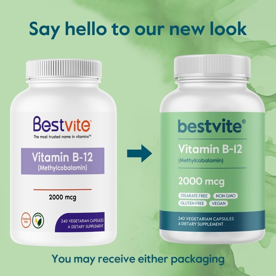Bestvite Vitamin B12 (Methylcobalamin) 2000mcg (240 Vegetarian Capsules ...