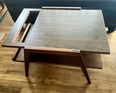 MCM Two Tiered Wood Side End Coffee Table With Magazine Holder, Splay ...