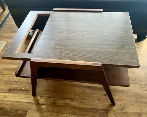 MCM Two Tiered Wood Side End Coffee Table With Magazine Holder, Splay ...