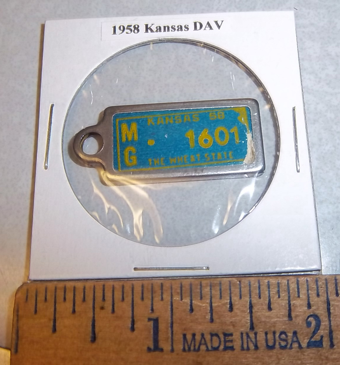 1958 Kansas #1601 DAV Mini License Plate tag keychain Disabled American ...