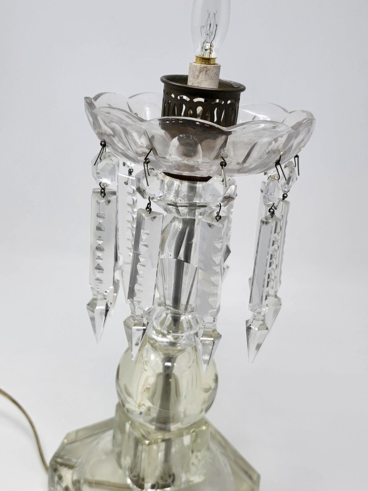 Lamp - Antique Crystal Glass Prism Cut Tiered Table / Bedside Lamp 12 ...
