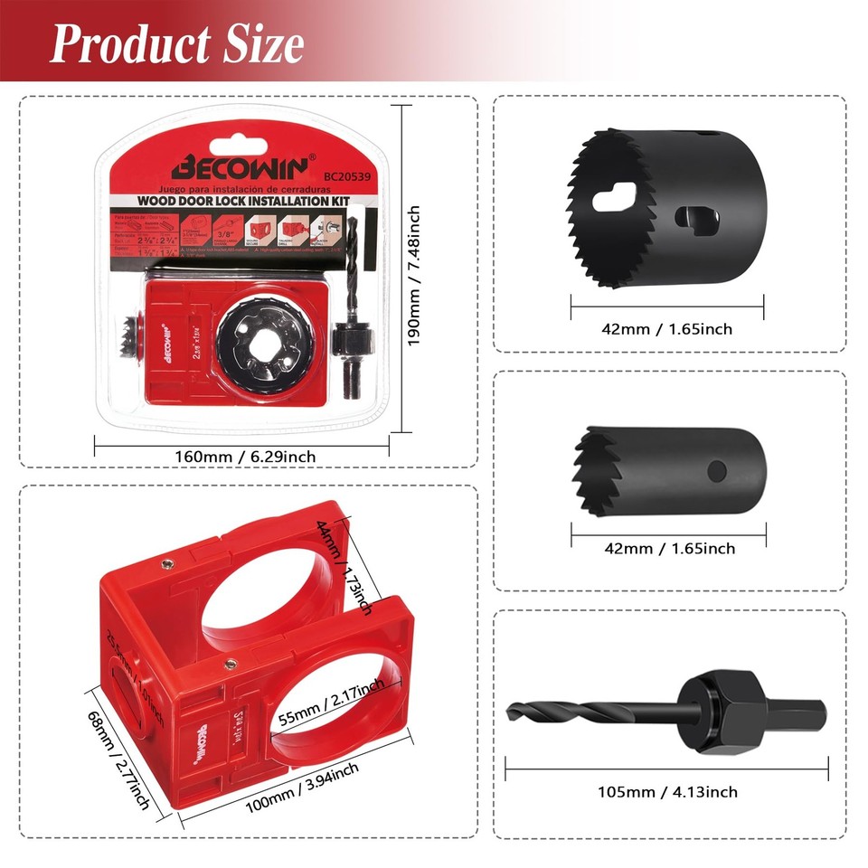 1-3/8" - 1-3/4" Door Lock Installation Set with Guide Template, Door ...