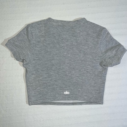 Alo Yoga Sierra Micro Waffle Short Sleeve Top Womens Size Small Gray ...