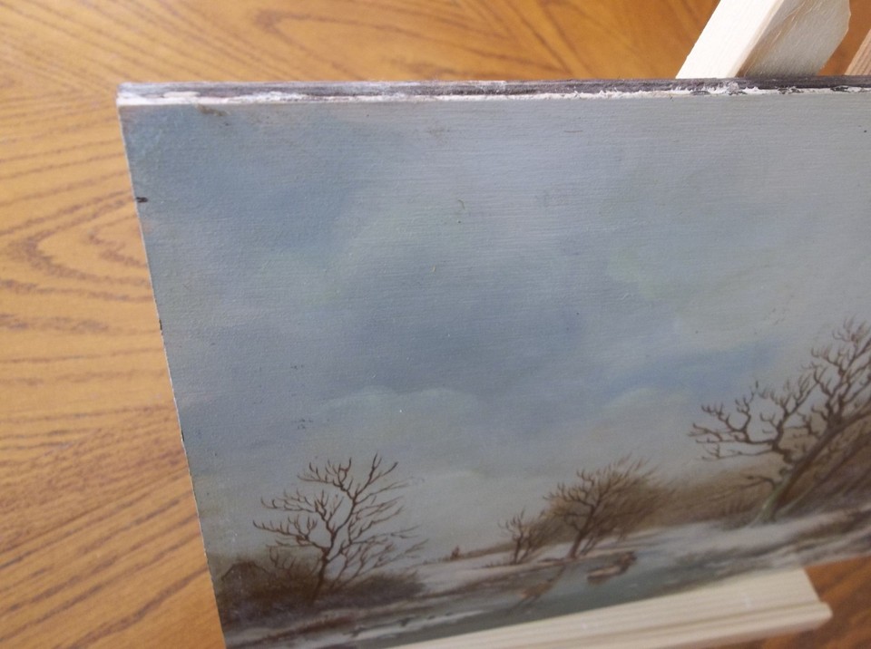 Dutch Oil Painting On Wood Signed Koster Figures Landscape Pond 11.75 ...