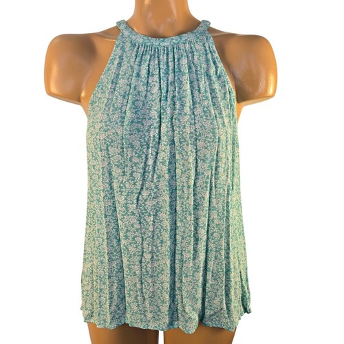 Loft Women's Floral Halter Top Sleeveless Flowy Layering Aqua Blue ...