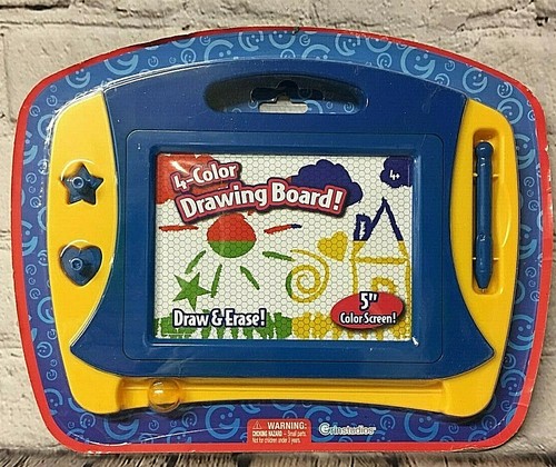 KIDS MAGNETIC 4-COLOR DRAW & ERASE BOARD w/ 5" SCREEN. PEN & STAMPS ...