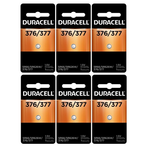 6 x 377 Duracell Button Cell Batteries (376, AG4, MA, SR626SW, SR66, G4 ...