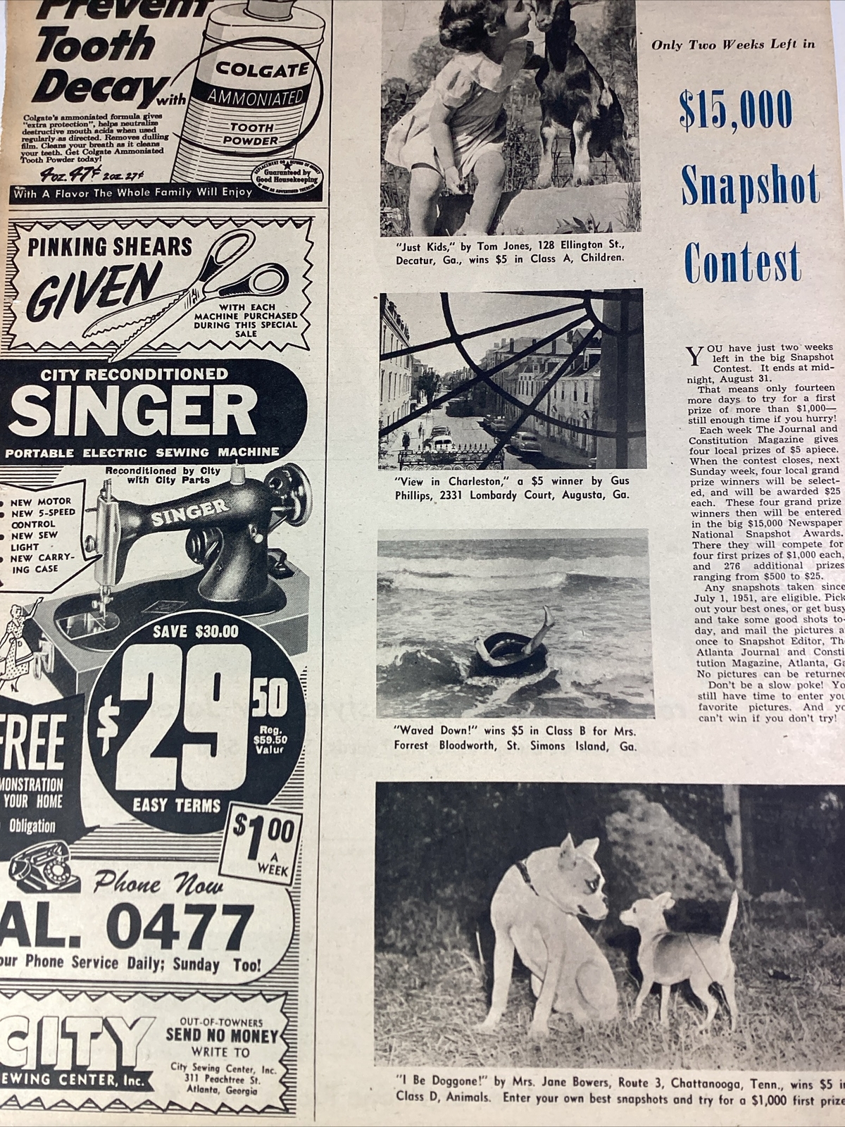 Atlanta GA Print Ad 1952 AJC Singer Jones Decatur St Simons Bloodworth ...