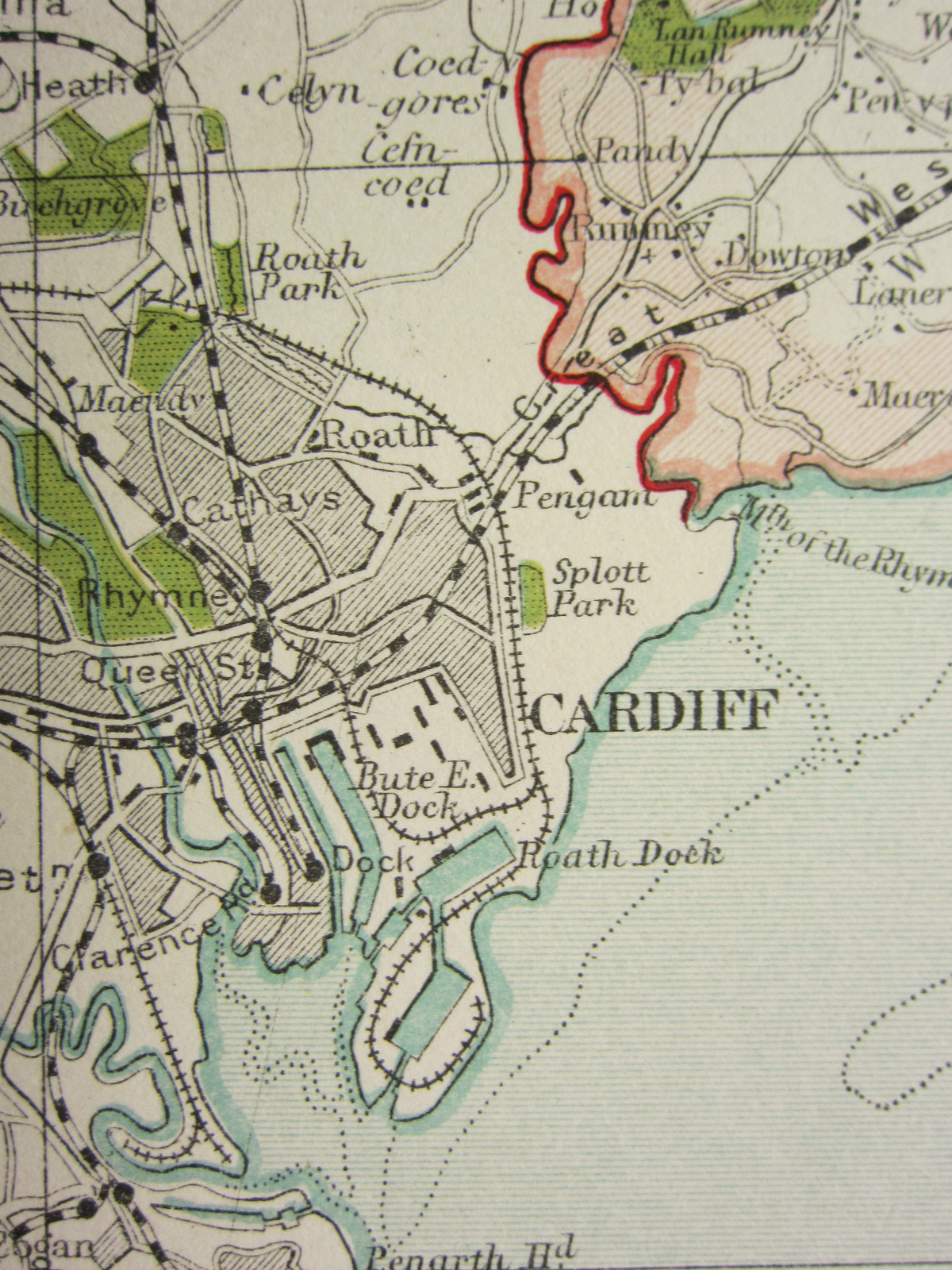 1920 COUNTY MAP of MONMOUTHSHIRE & RIVER WYE PONTYPOOL RAILWAYS PARKS ...