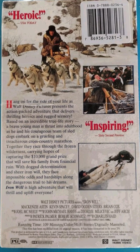 NEW VHS Movie Disney Iron Will Adventure Dog Sled True Story Kevin ...