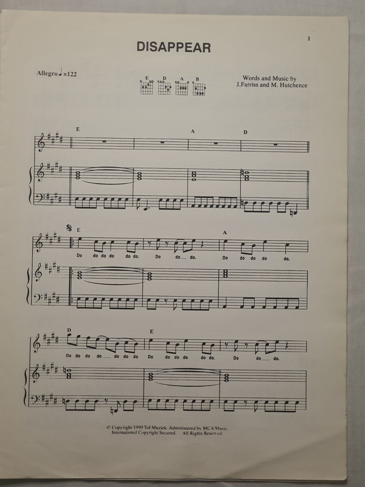 RARE Vintage 90s Disappear INXS 1990 sheet music Michael Hutchence Jon ...