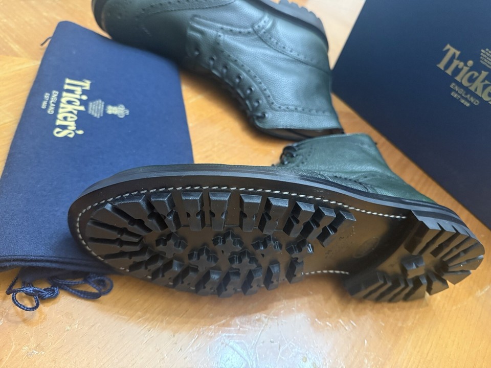 Made In UK - 11 US (10UK) - Trickers -Stow Boots - GREEN Scotch Grain ...