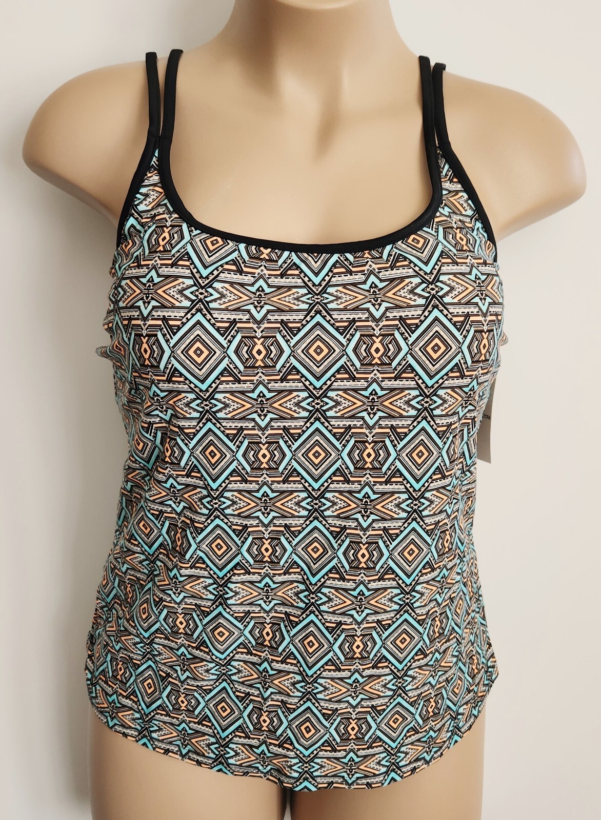 Ceeb 18 Tankini Swim Top Scoop Double Adjustable Straps Aztec Turquoise ...