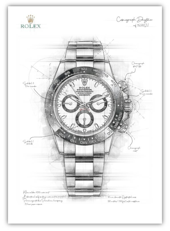 Rolex Daytona watch technical drawing illustration artwork - 3 Models ...