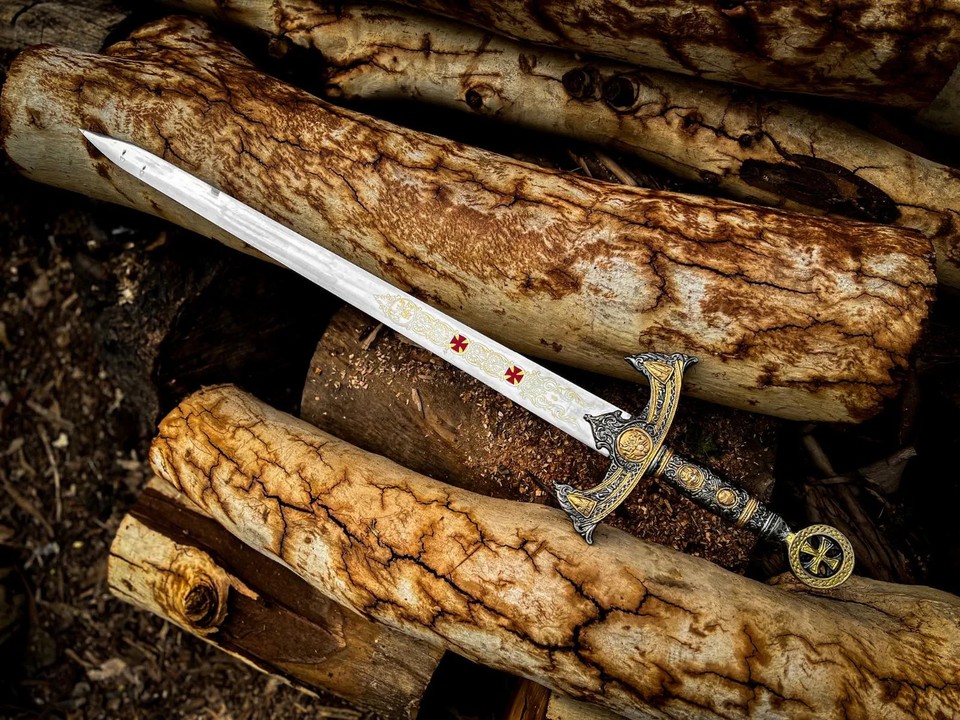 Custom Handmade Damascus Steel Templar Knight Sword Handmade Medieval ...