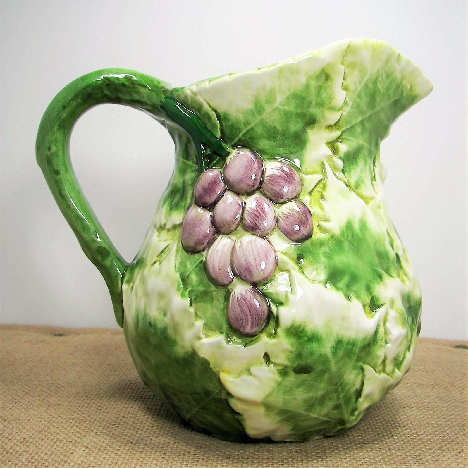 San Marco Nove Italy Embossed Grapes Pitcher Hand Painted Majolica ...