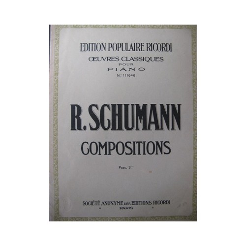 SCHUMANN Robert Compositions No 3 Piano | eBay