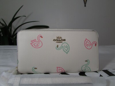 NWT Coach Swan Print Long Zip Around Wallet Wristlet C8384 Chalk Multi ...