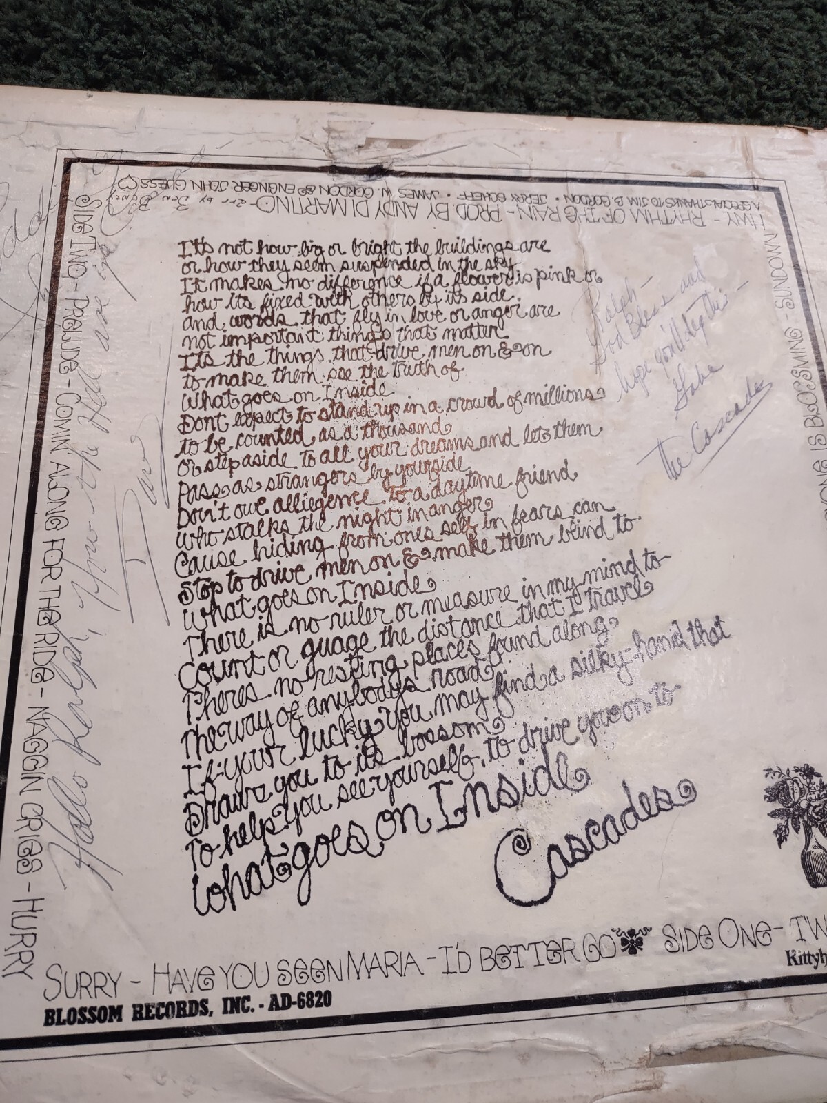 The Cascades - Autographed On Back Cover - Some Wear On Top Of Cover ...