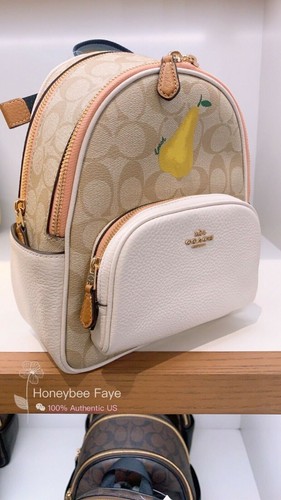 NWT Coach Mini Court Backpack In Signature Canvas/ With strawberry ...