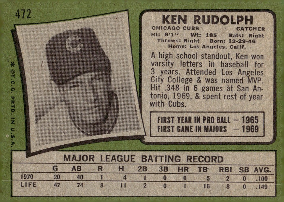 1971 Topps - #472 Ken Rudolph EX | eBay
