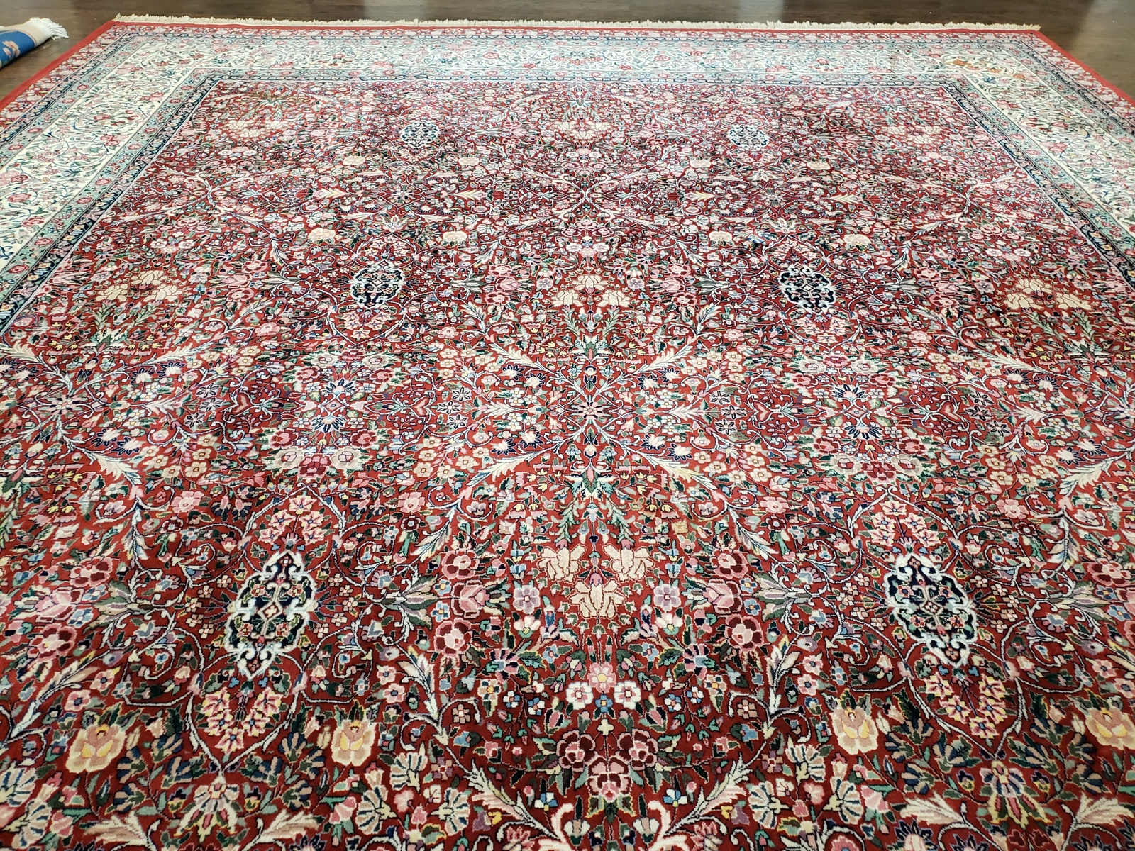 Oversized Wool Oriental Rug 11x15 Wool Carpet Red Ivory Millefleur ...