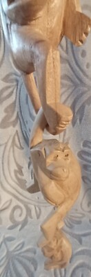 Hand-Carved Wooden Hanging Monkeys Holding Dad Mom Baby Hanging Monkey ...