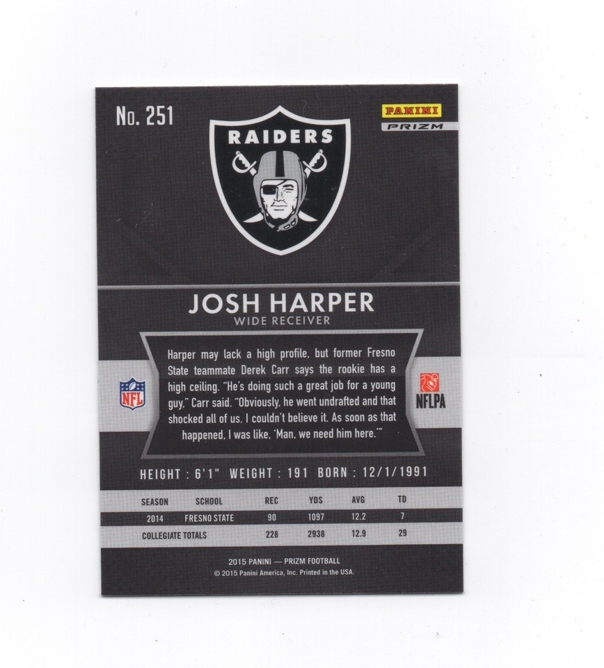 Josh Harper 2015 Panini Prizm Silver Prizm Rookie RC #251 Oakland ...