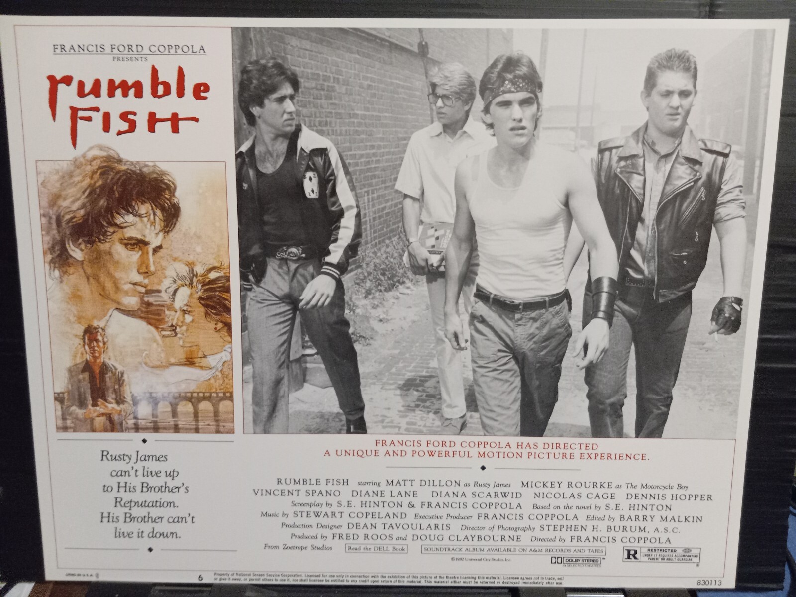 Lobby Card 1983 RUMBLE FISH Matt Dillon Nicolas Cage Chris Penn V Spano ...