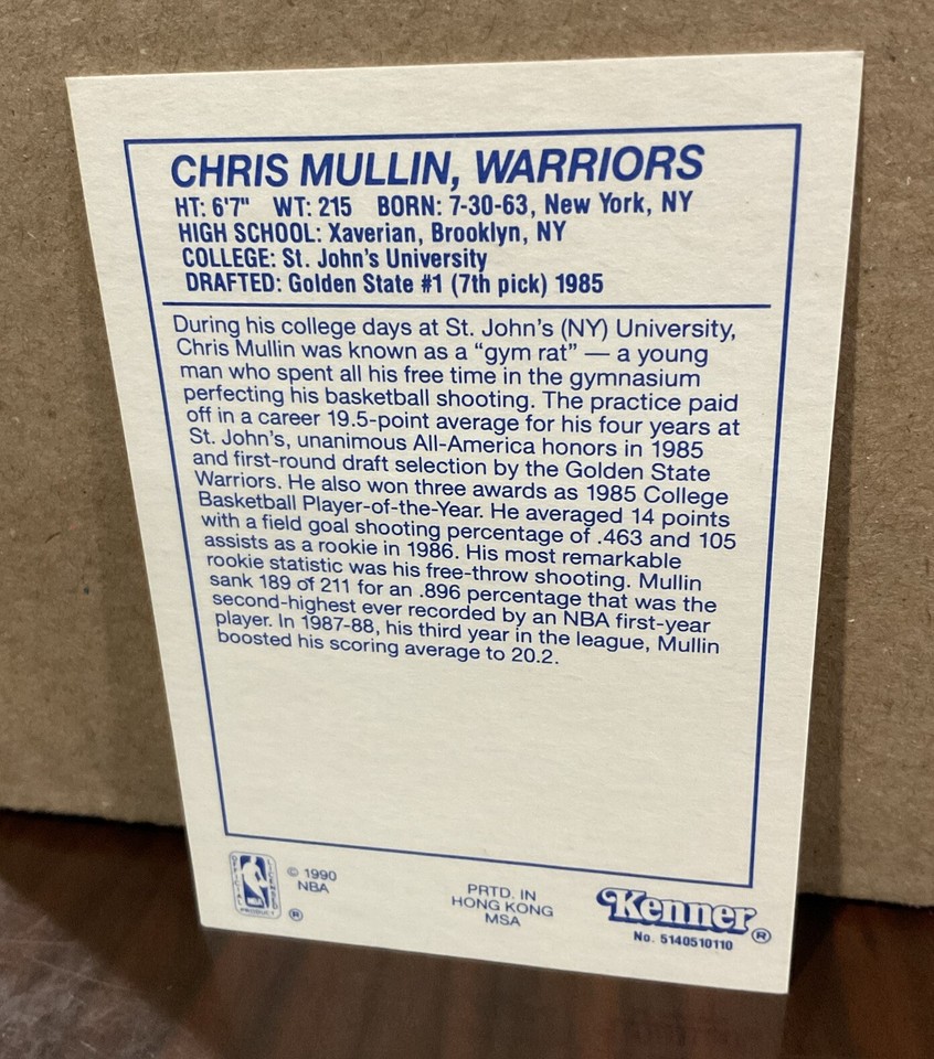 CHRIS MULLIN 1990 KENNER STARTING LINEUP CARD “ROOKIE YEAR” - GS ...