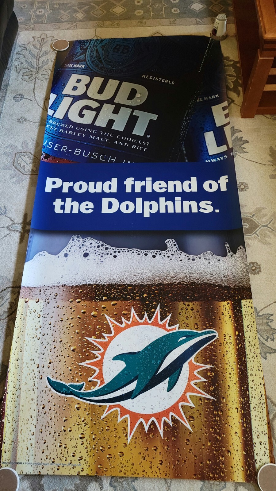 Bud Light Budweiser NFL Miami Dolphins Football Beer Bar Banner Vinyl 8 ...