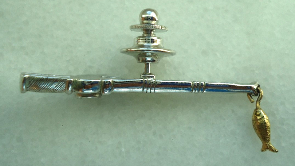Vtg-80 AVON Silver Fishing Rod And Dangling Fish Brooch Pin 2" | eBay