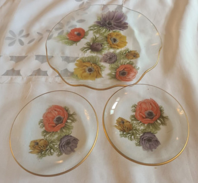 VINTAGE 1960'S PILKINGTON CHANCE GLASS REVERSE HAND PAINTED ANEMONE ...