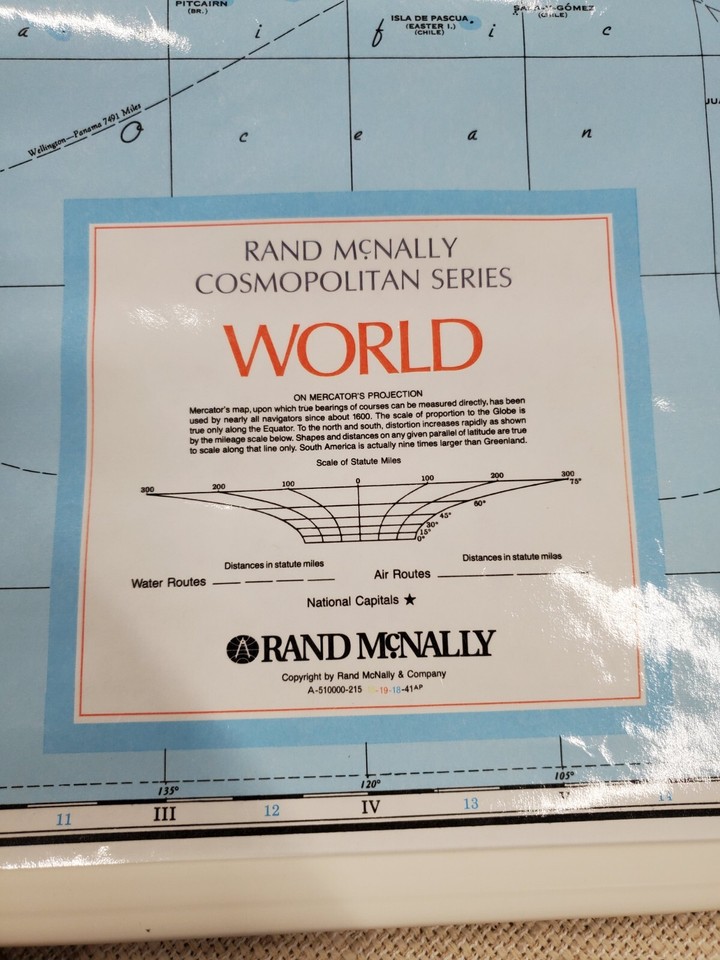 Rand McNally Cosmopolitan World Map 50" x 32" Plastic Coated Washable ...