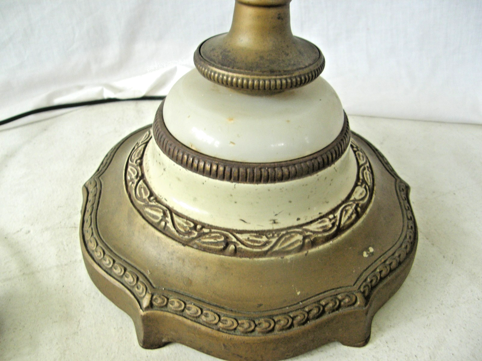 Antique Brass Slag Bent Glass Table Lamp 2-Light Tulip Shade Art ...