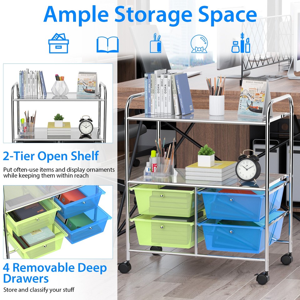 4 Drawer Rolling Storage Cart shelf Scrapbook Paper Office School ...