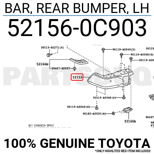 521560C903 Genuine Toyota BAR, REAR BUMPER, LH 52156-0C903 | eBay